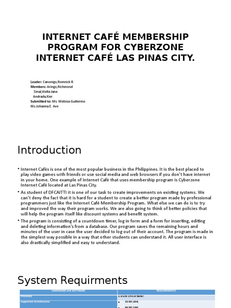 Internet Café Membership Program For Cyberzone Internet Café | PDF ...