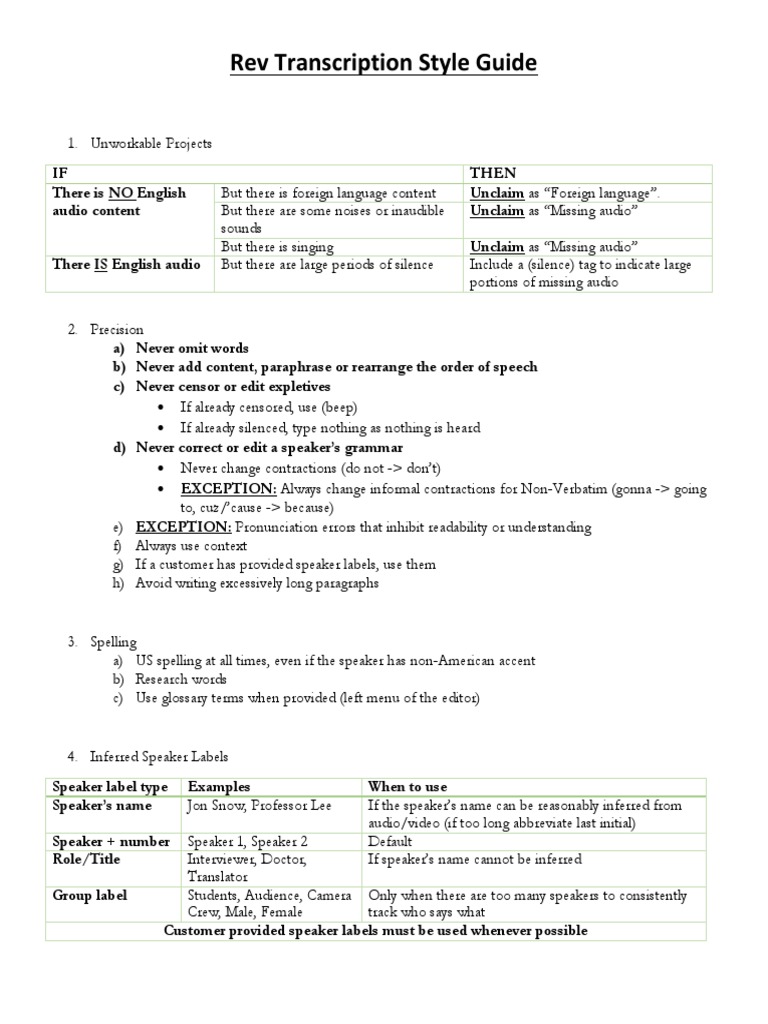 Rev Transcription Style Guide | PDF | Cognition | Semiotics