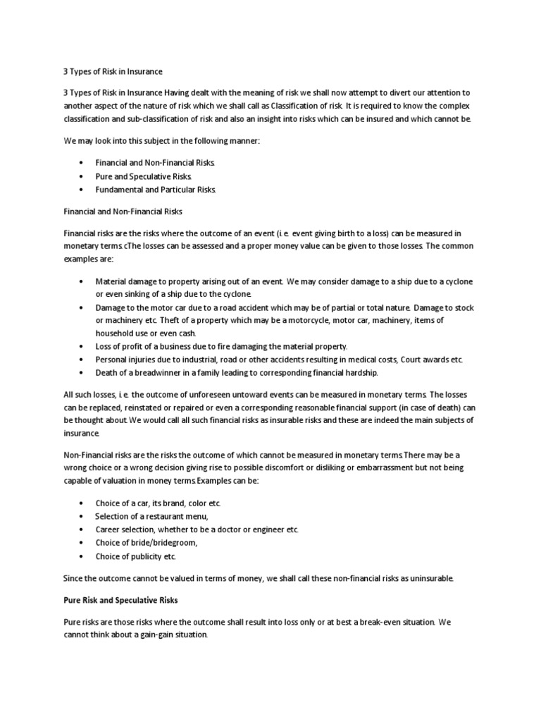 3 Types of Risk in Insurance | PDF | Speculation | Risk