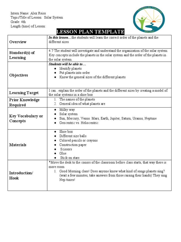 Solar System Lesson Plan Practice | PDF | Solar System | The Planets