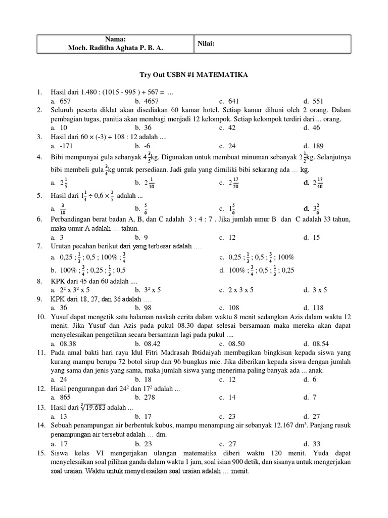 Try Out #1 Matematika | PDF