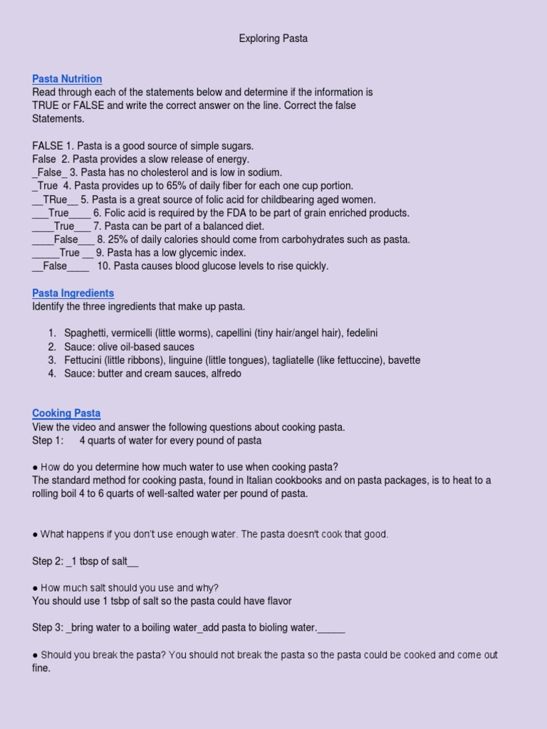 Exploring Pasta | PDF | Pasta | Carbohydrates