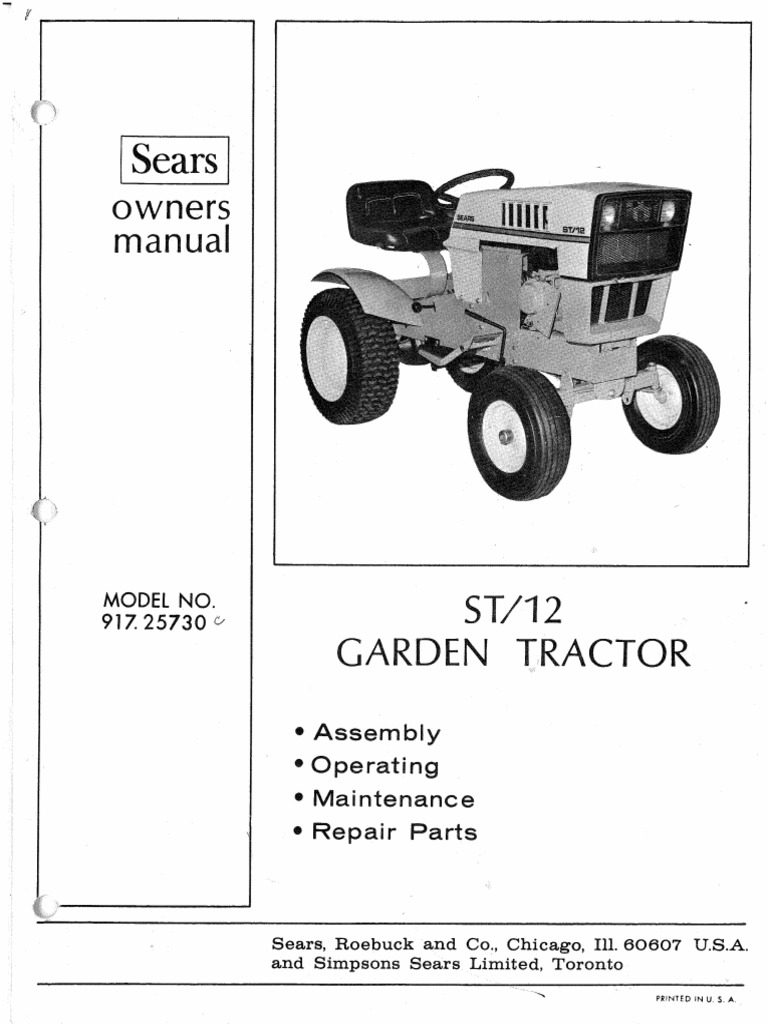 Sears ST-12 Garden Tractor Owners Manual | PDF