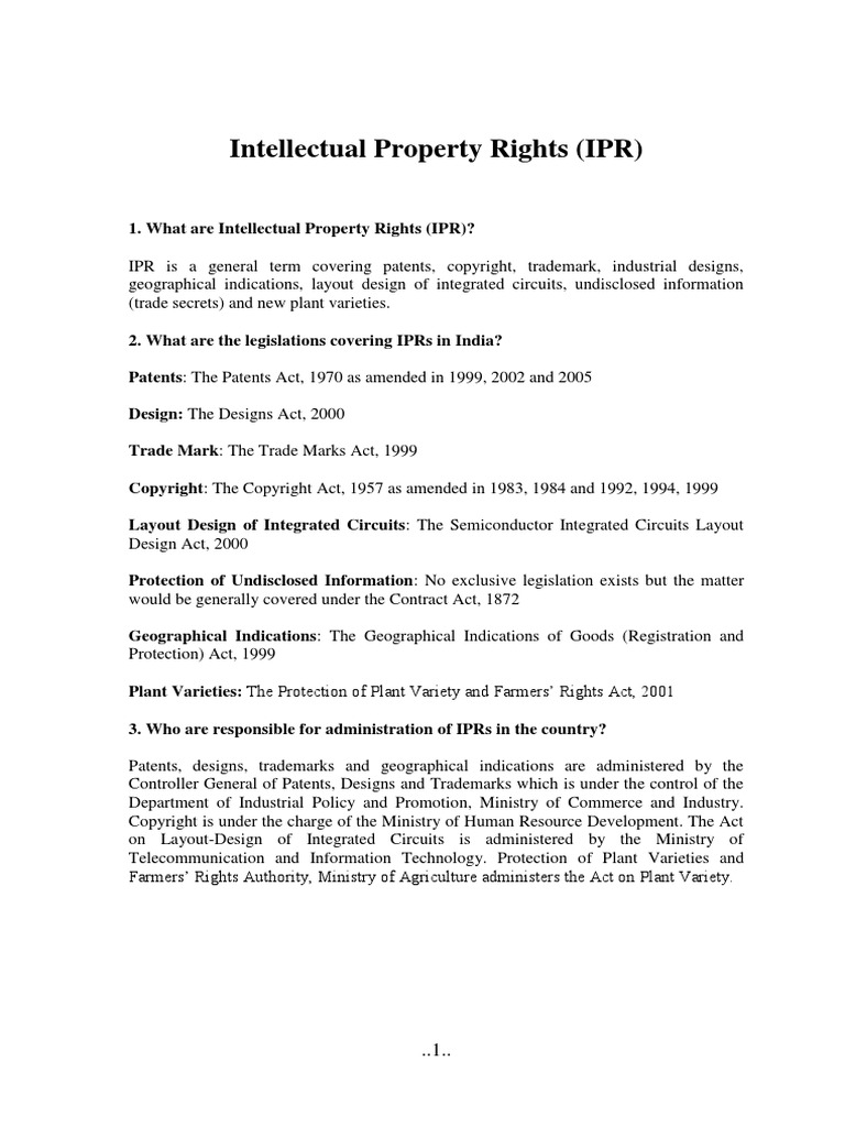 Intellectual Property Rights (IPR) | PDF