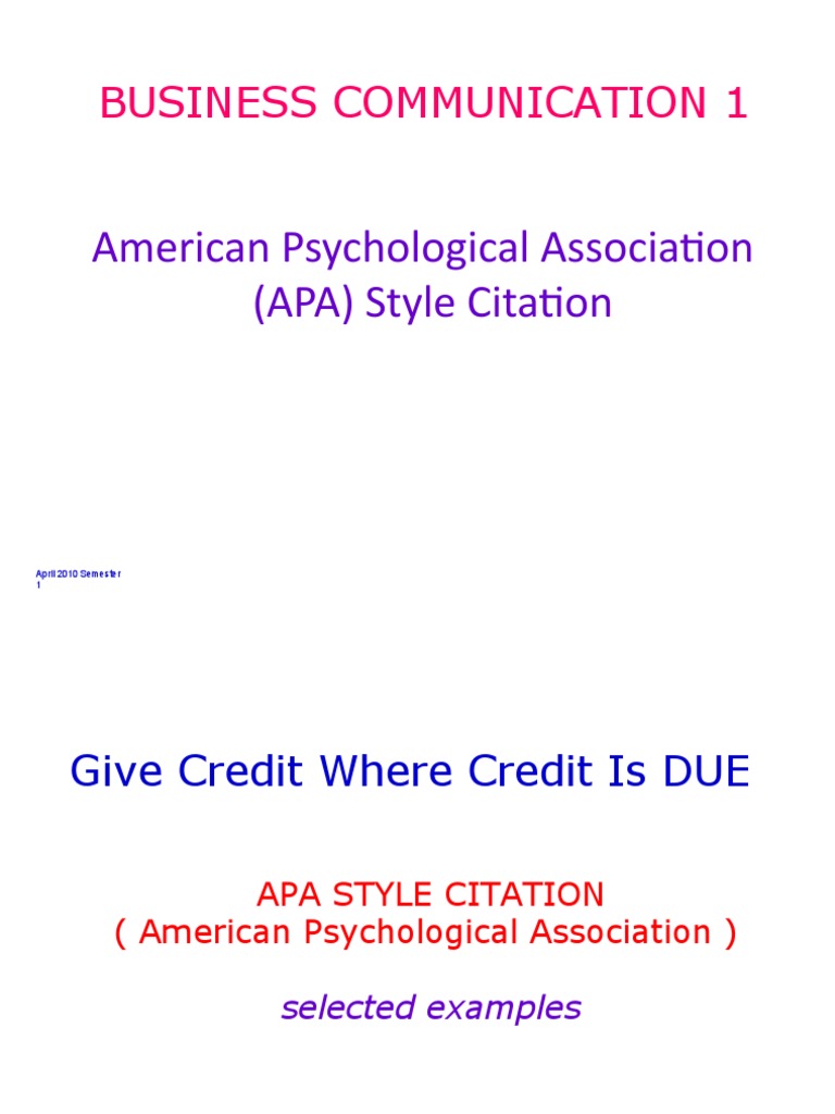 Business Communication 1: American Psychological Association (APA ...