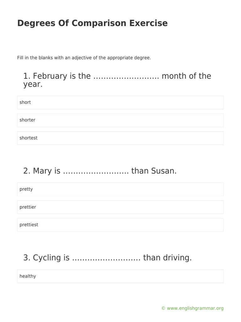 Degrees of Comparison Exercise | PDF
