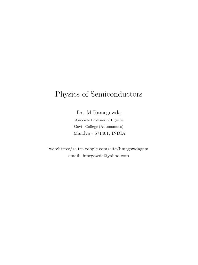 SEMICONDUCTOR PHYSICS | PDF | Doping (Semiconductor) | Semiconductors