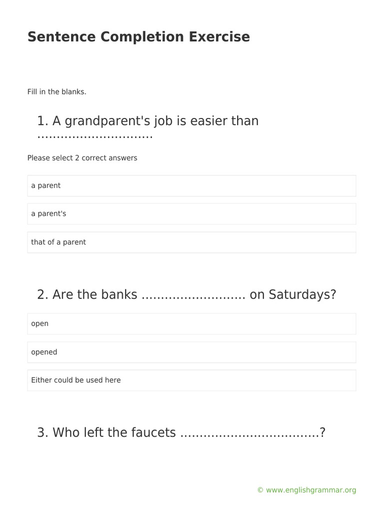 Sentence Completion Exercise