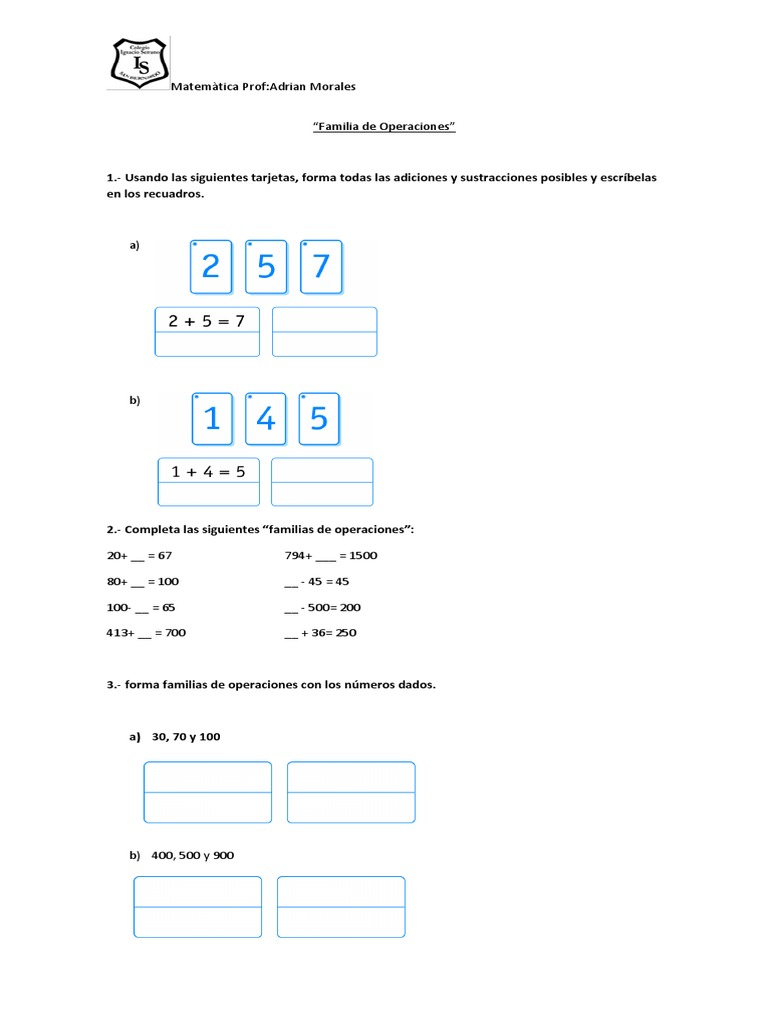 3º basico-Familia-de-Operaciones-Sumas-y-Restas | PDF