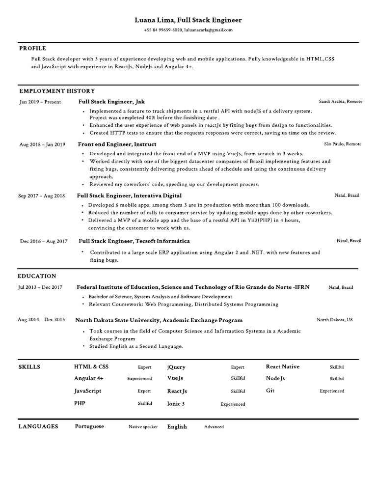 Luana Lima Resume | PDF | Computing And Information Technology