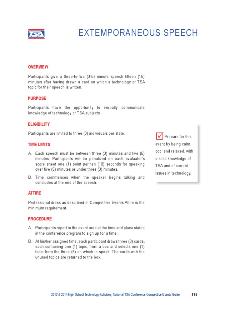 Extemporaneous Speech: 2013 & 2014 High School Technology Activities ...