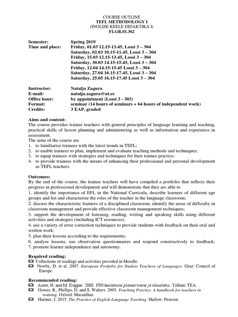 Tefl Methodology I FLGR.01.362: Training. Oxford: Macmillan | PDF ...