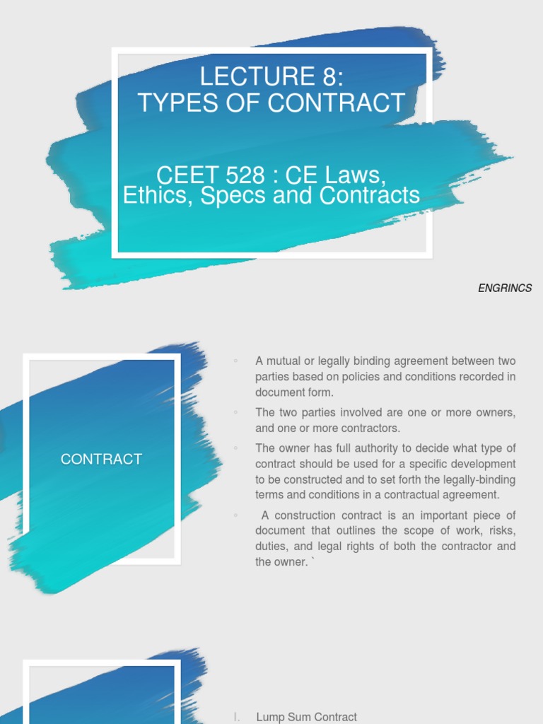 Types of Contract: CEET 528: CE Laws, Ethics, Specs and Contracts | PDF ...