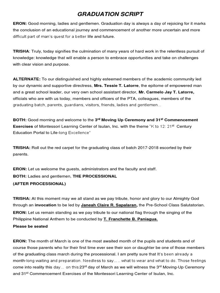 Graduation Script: RD ST | PDF | Educational Stages | Academia