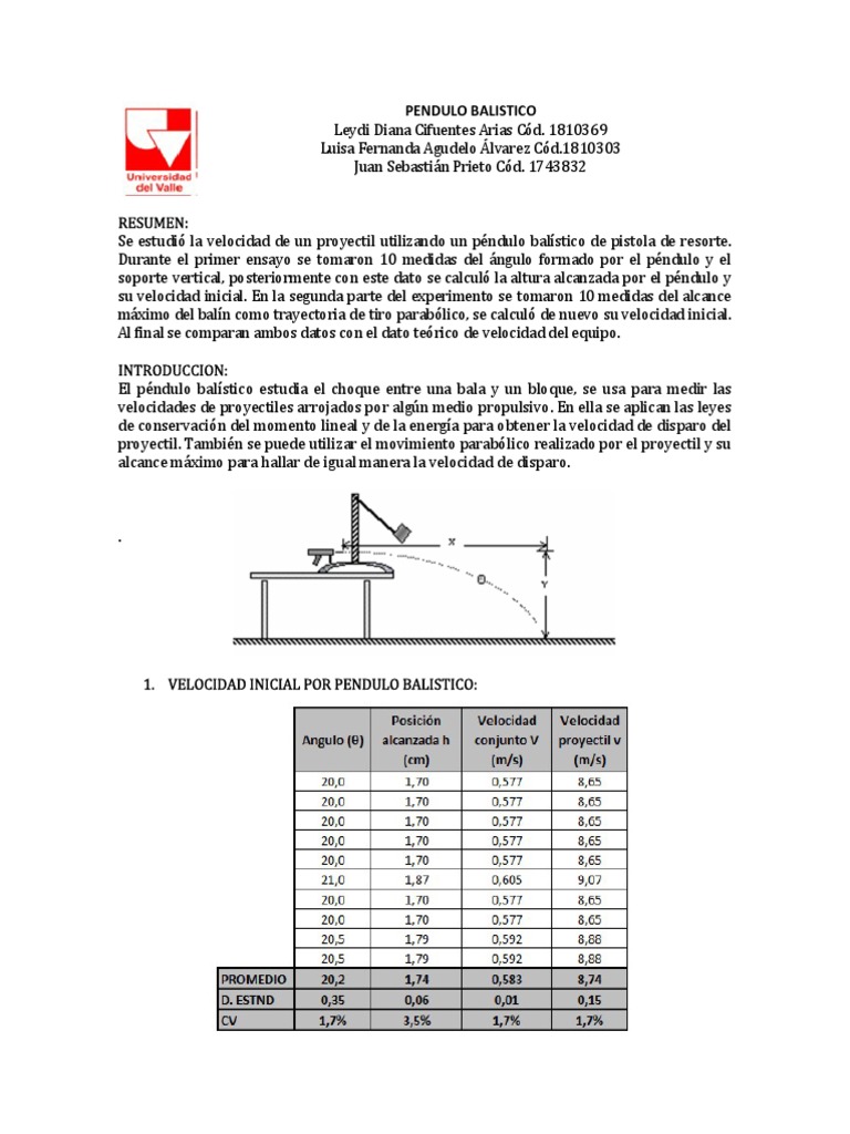 Pendulo Balistico | PDF | Péndulo | Proyectiles