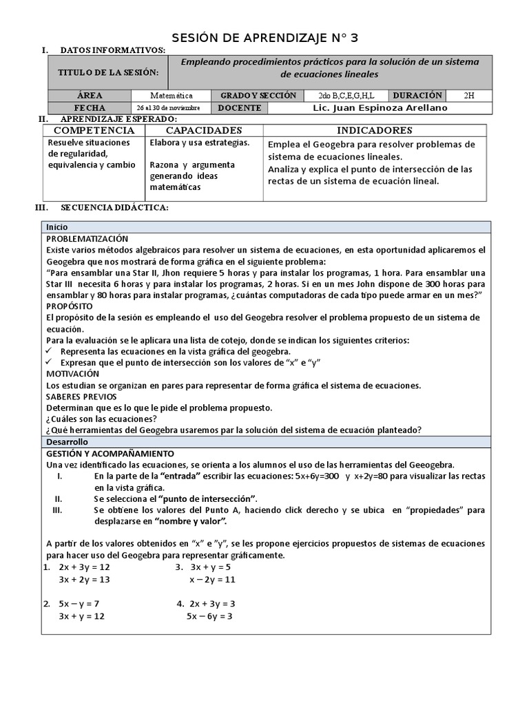 Sistema de Ecuaciones | PDF | Ecuaciones | Aprendizaje