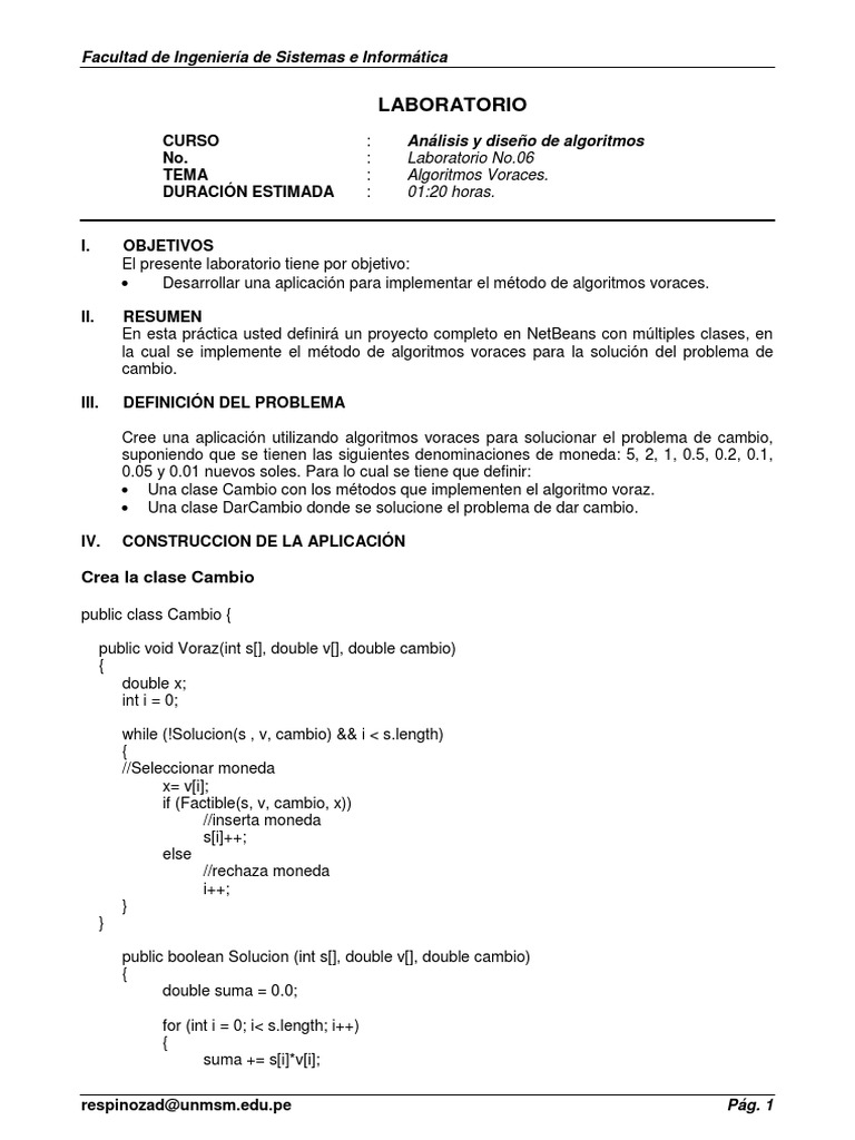 Lab06-Algoritmos Voraces | PDF | Informática teórica | Ingeniería de software