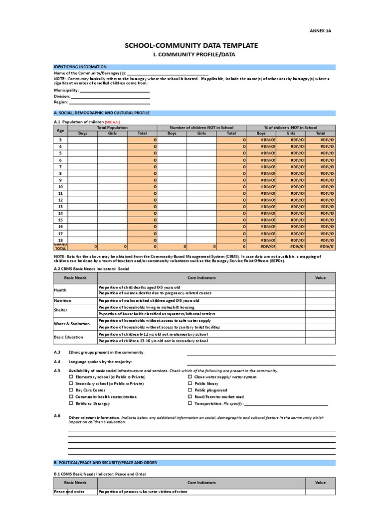 School-Community Data Template | PDF | Natural Disasters | Teachers