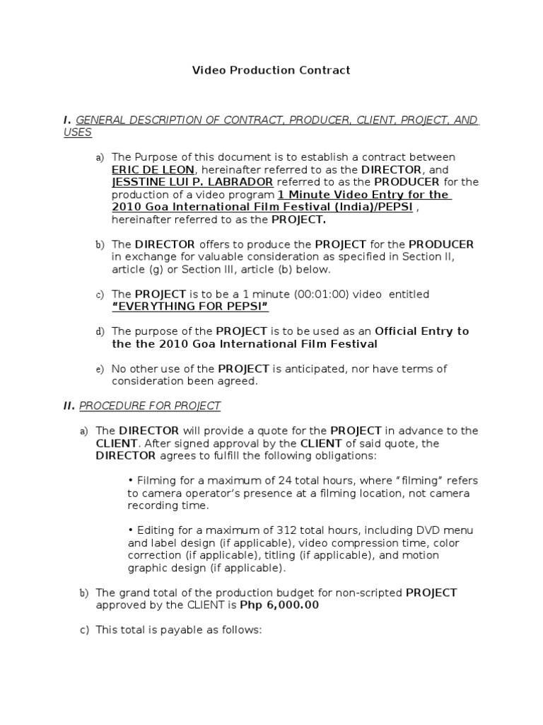 Video Production Contract Template | PDF | Common Law | Virtue