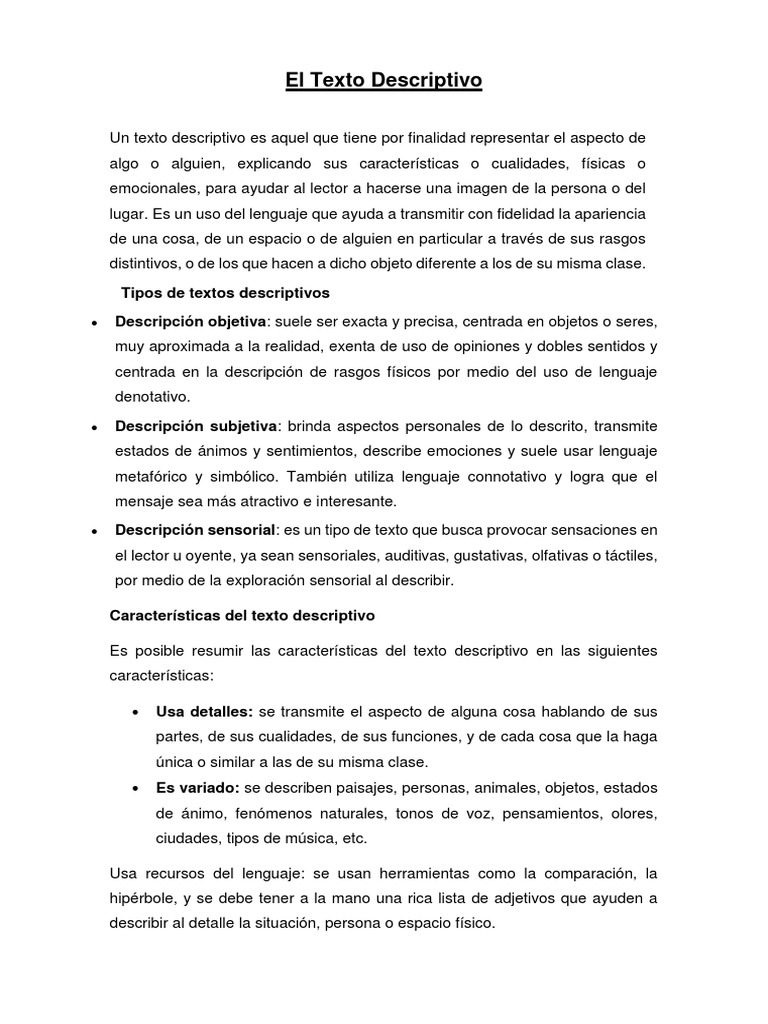 El Texto Descriptivo | PDF