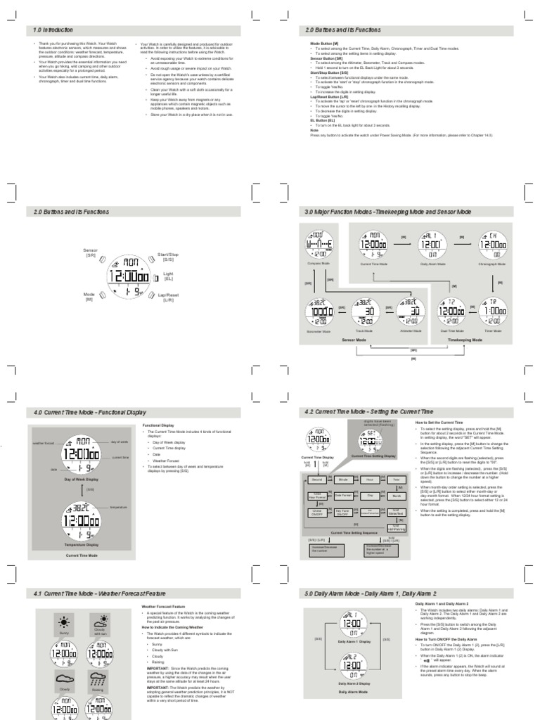 2.0 Buttons and Its Functions: Mode Button (M) (SR) | PDF | Watch | Timer