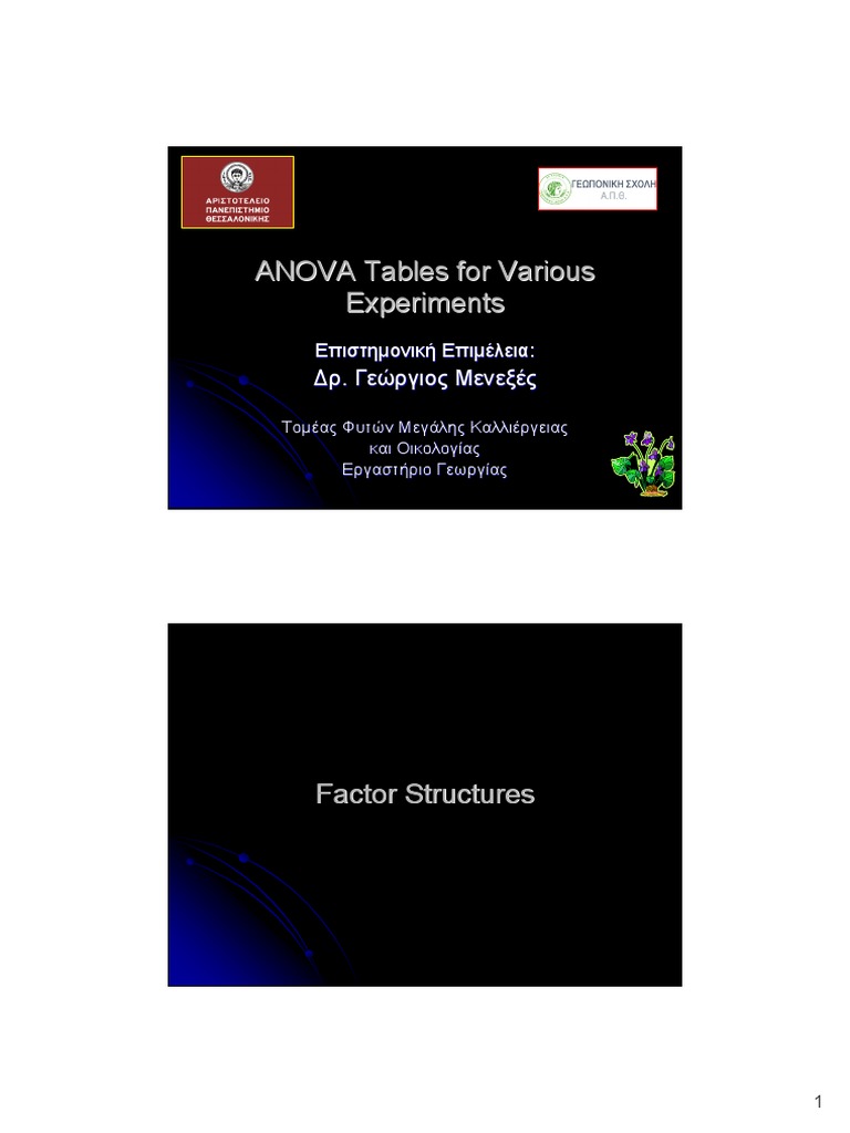ANOVA Tables For Various Designs | Download Free PDF | Multivariate ...