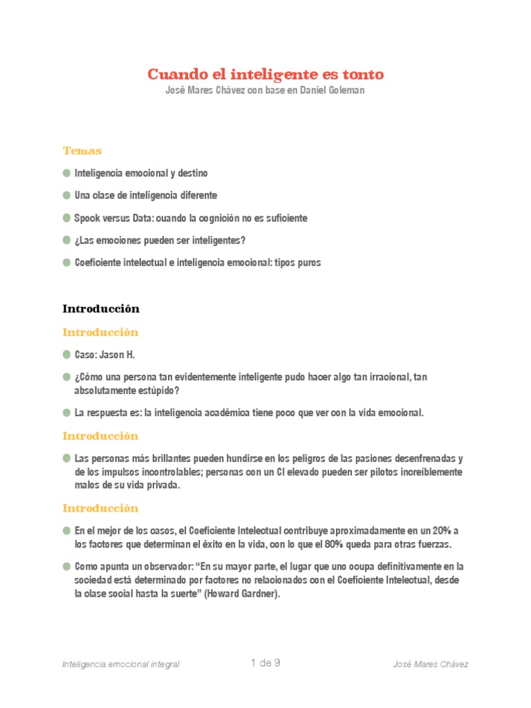 Cuando El Inteligente Es Tonto ESQUEMA | PDF | Inteligencia emocional ...