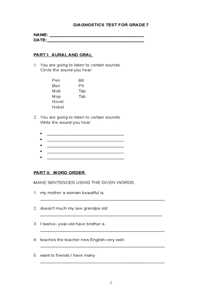 Diagnostics Test For 7th Grade | PDF | Water | Nature