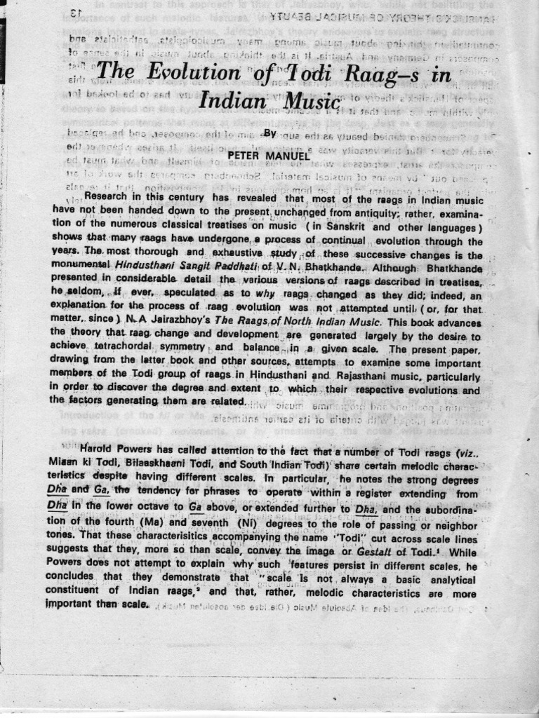 The Evolution of Todi Raag-S in Indian M | PDF | Classical And Art ...