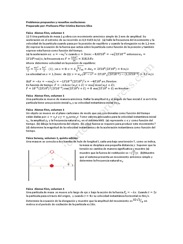 Problemas Propuestos y Resueltos Oscilaciones PDF | PDF | Movimiento (física) | Velocidad