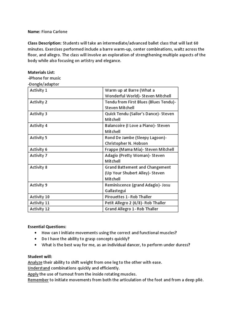 Ballet Class | PDF | Ballet | Human Anatomy