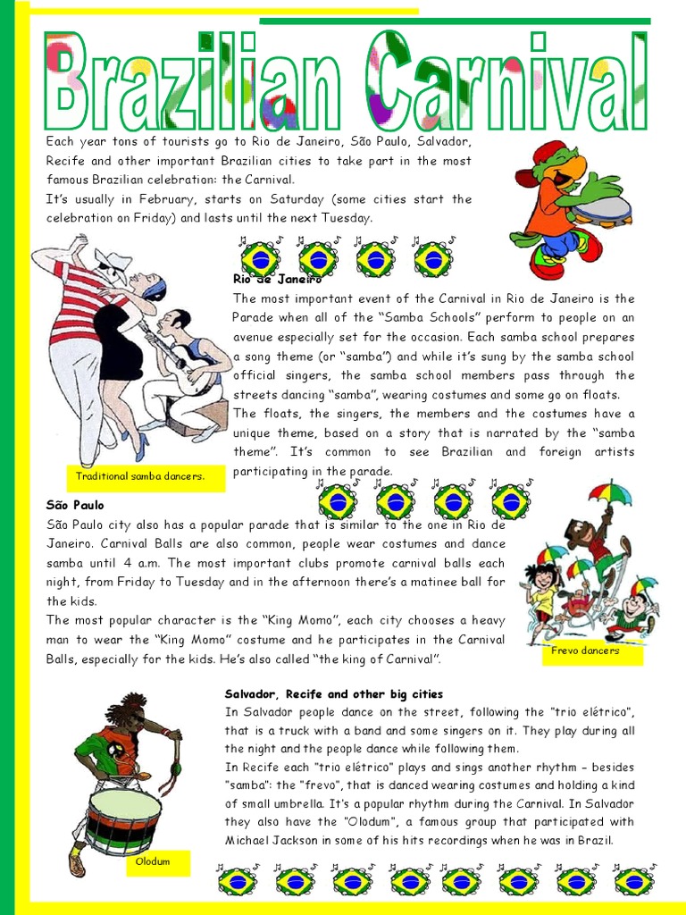 Brazilian Carnival Text Pictures Comprehension Lin Fun Activities Games ...