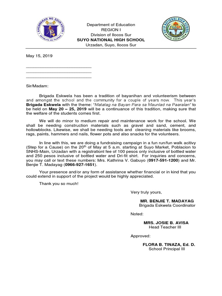 Brigada Eskwela Invitation and Solicitation | PDF