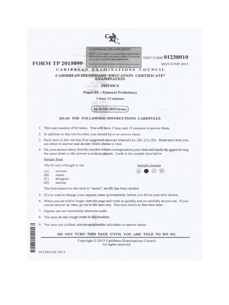 CSEC Physics June 2015 P1 | PDF