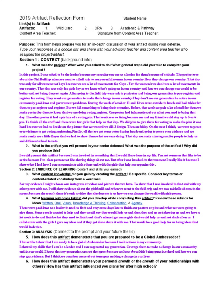 2019 Artifact Reflection Form: (Background Info) | PDF | Psychology ...