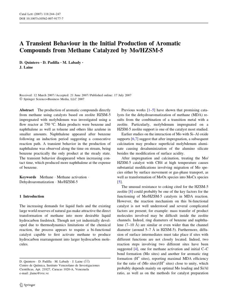 Transient Behavior in Methane Aromatization | PDF | Chemical Reactor ...