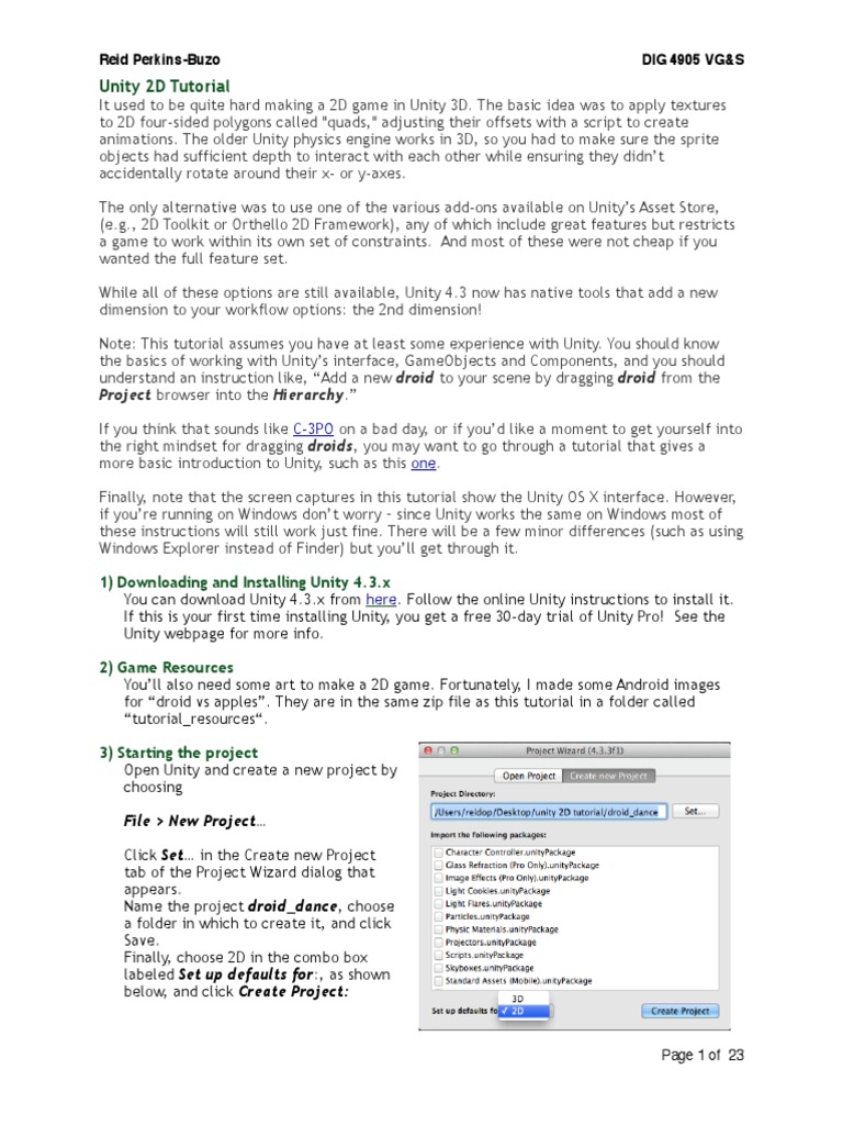 Unity 2D Tutorial: Reid Perkins-Buzo! DIG 4905 VG&S | PDF | Display Resolution | Android ...