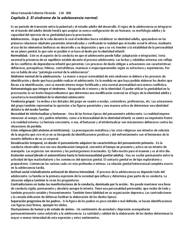 Cap 2 y 3 Arminda Aberastury | PDF | Adolescencia | Dolor