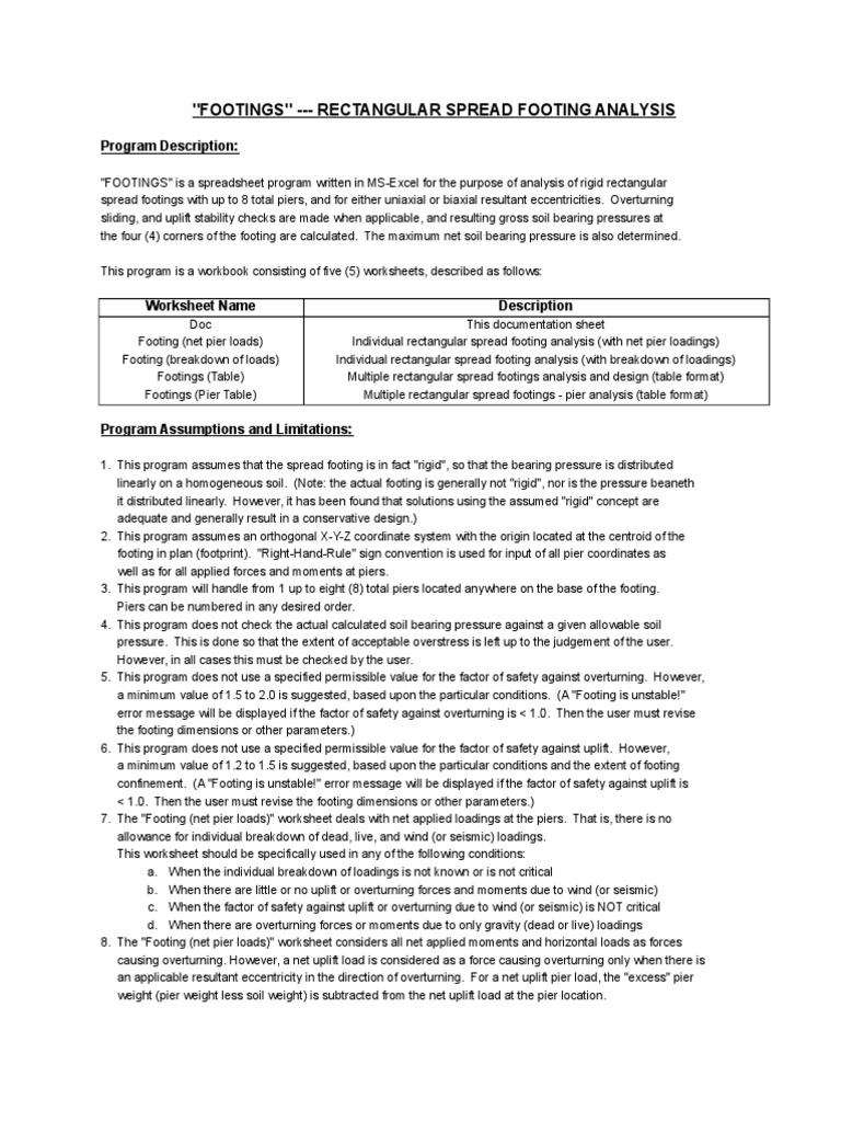 Footings - Rectangular Spread Footing Analysis | PDF | Structural Load | Force