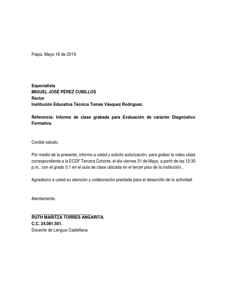 Carta Al Rector 2019 | PDF