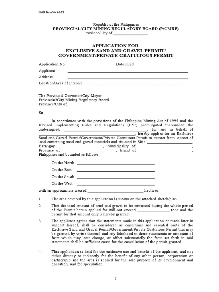 Application For Exclusive Sand and Gravel Permit/ Government/Private ...
