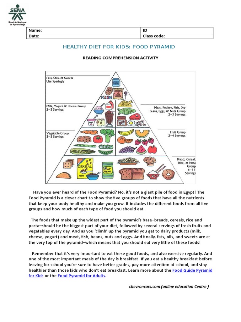 Food Pyramid Reading Comprehension (1) (1) | Foods | Eating Behaviors ...
