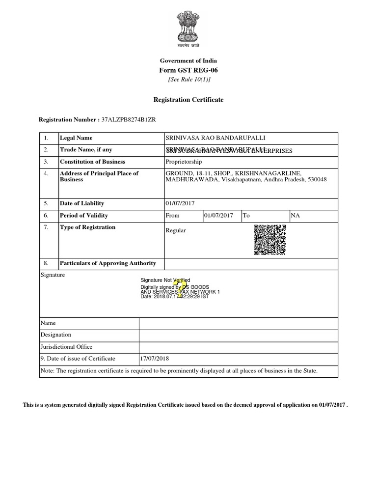 GST certificate.pdf | Sole Proprietorship | Government | Free 30-day ...
