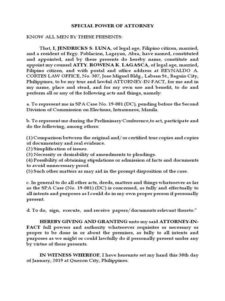 Spa | PDF | Power Of Attorney | Public Law