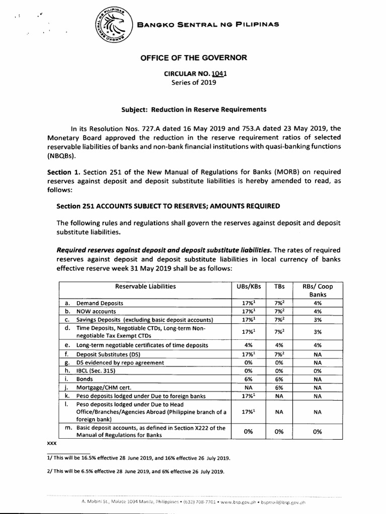 BSP c1041 | PDF | Deposit Account | Reserve Requirement