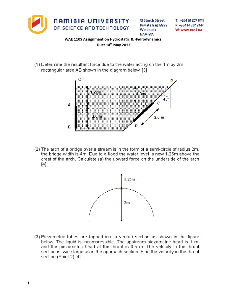 WAE Assignment 2018 - Updated | PDF | Pump | Fluid Dynamics