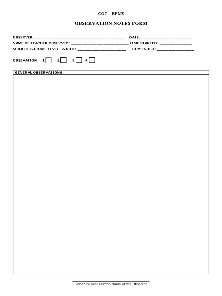 Observation Notes Form: Cot - Rpms | PDF | Curriculum | Learning