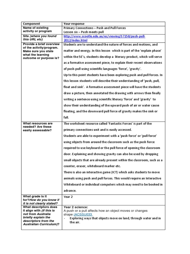 Evaluation of Push and Pull Forces | PDF | Educational Technology | Force