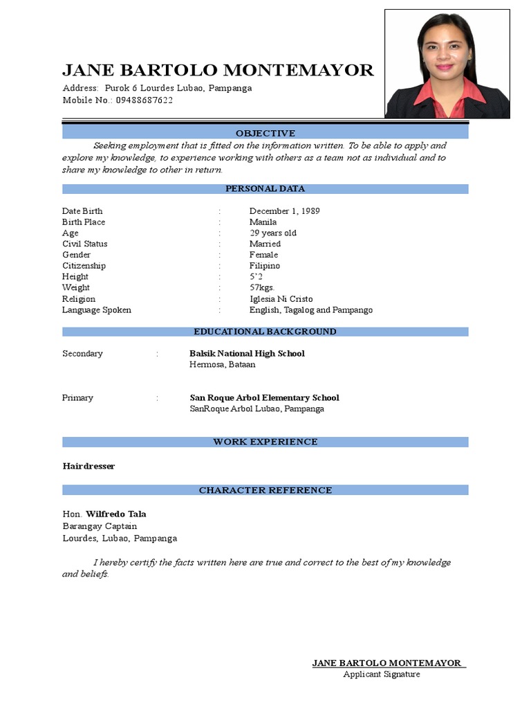 Jane Bartolo Montemayor: Address: Purok 6 Lourdes Lubao, Pampanga ...