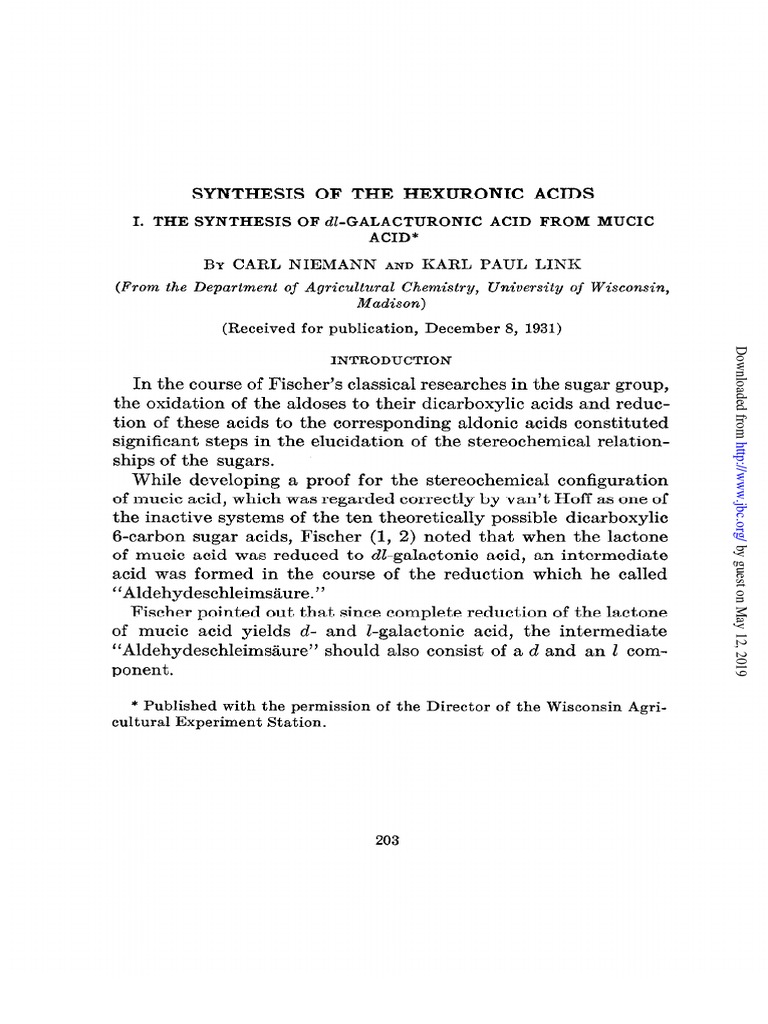 Synthesis of Galacturonic Acid from Mucic Acid: An Early Study in ...